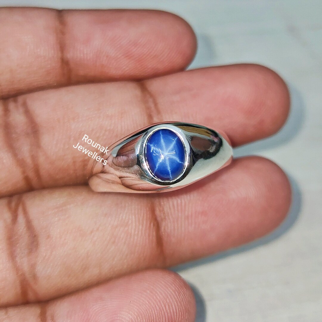 Vintage Style Silver Ring, Lab Blue Star Sapphire Ring, Solid 925 ...