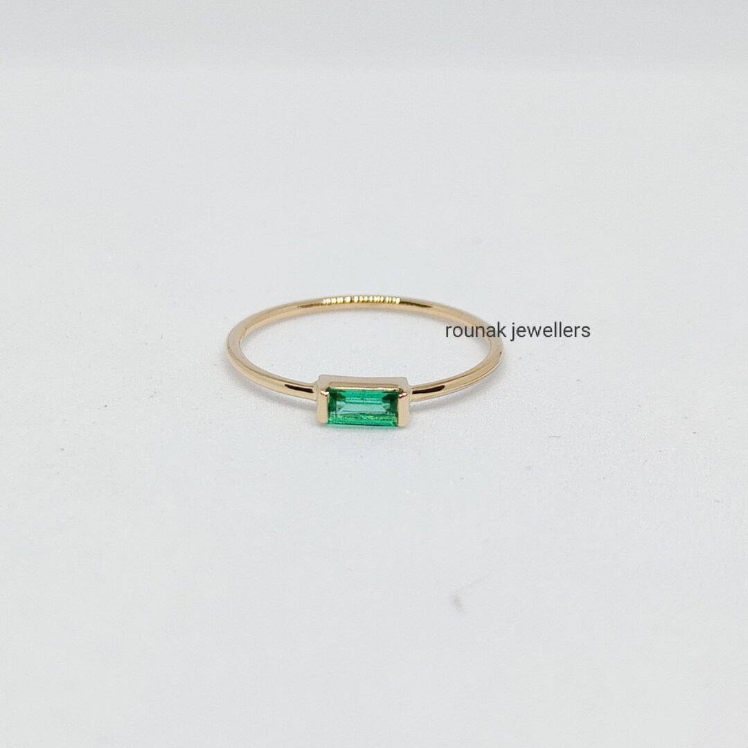 14 Karat Gold Emerald Ring: Handmade Rectangular Gemstone Ring - Etsy