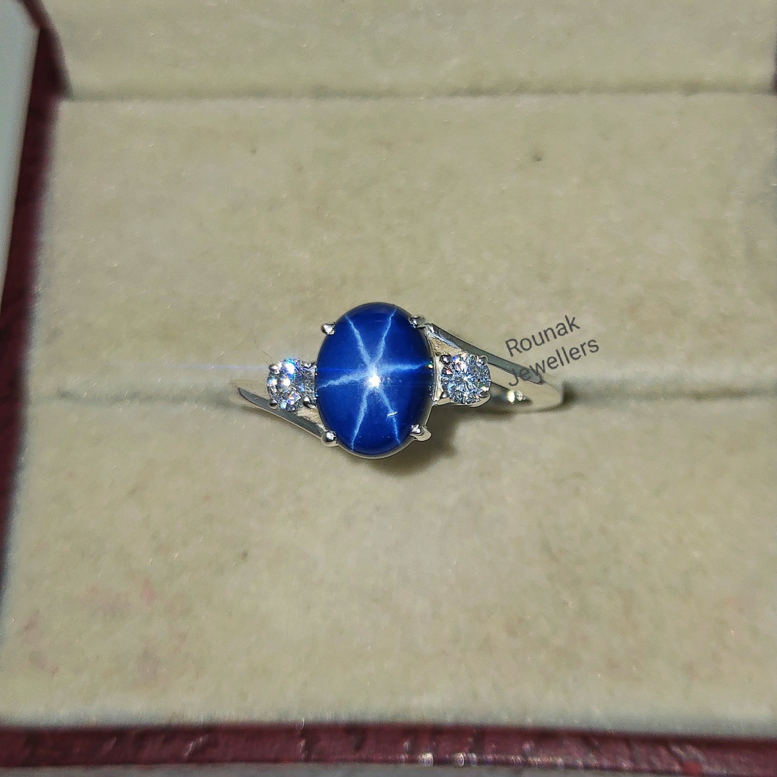 Blue Star Sapphire Ring Engagement Ring 925 Sterling Silver - Etsy