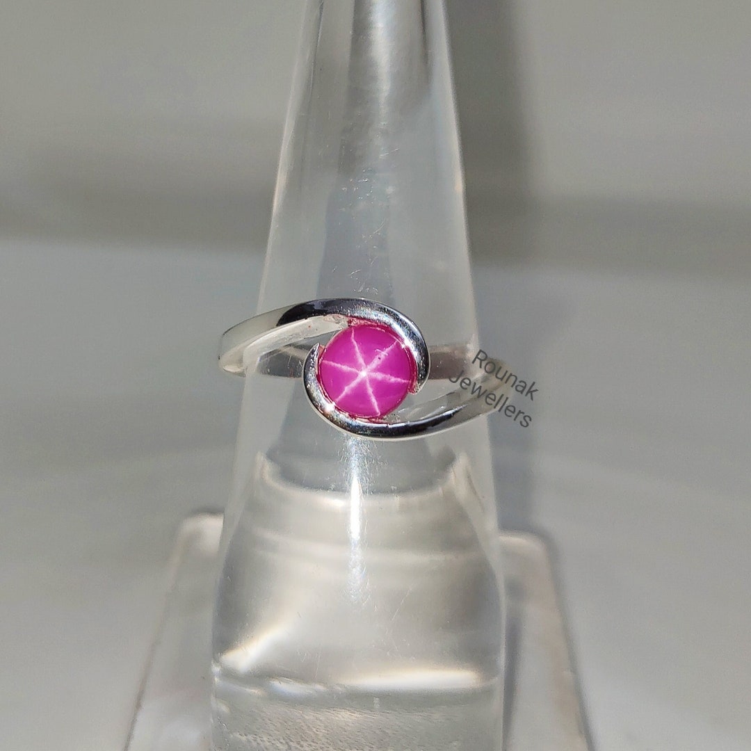 Pink Star Sapphire Ring, Pink Star Promise Ring, 925 Sterling Silver, 6 ...