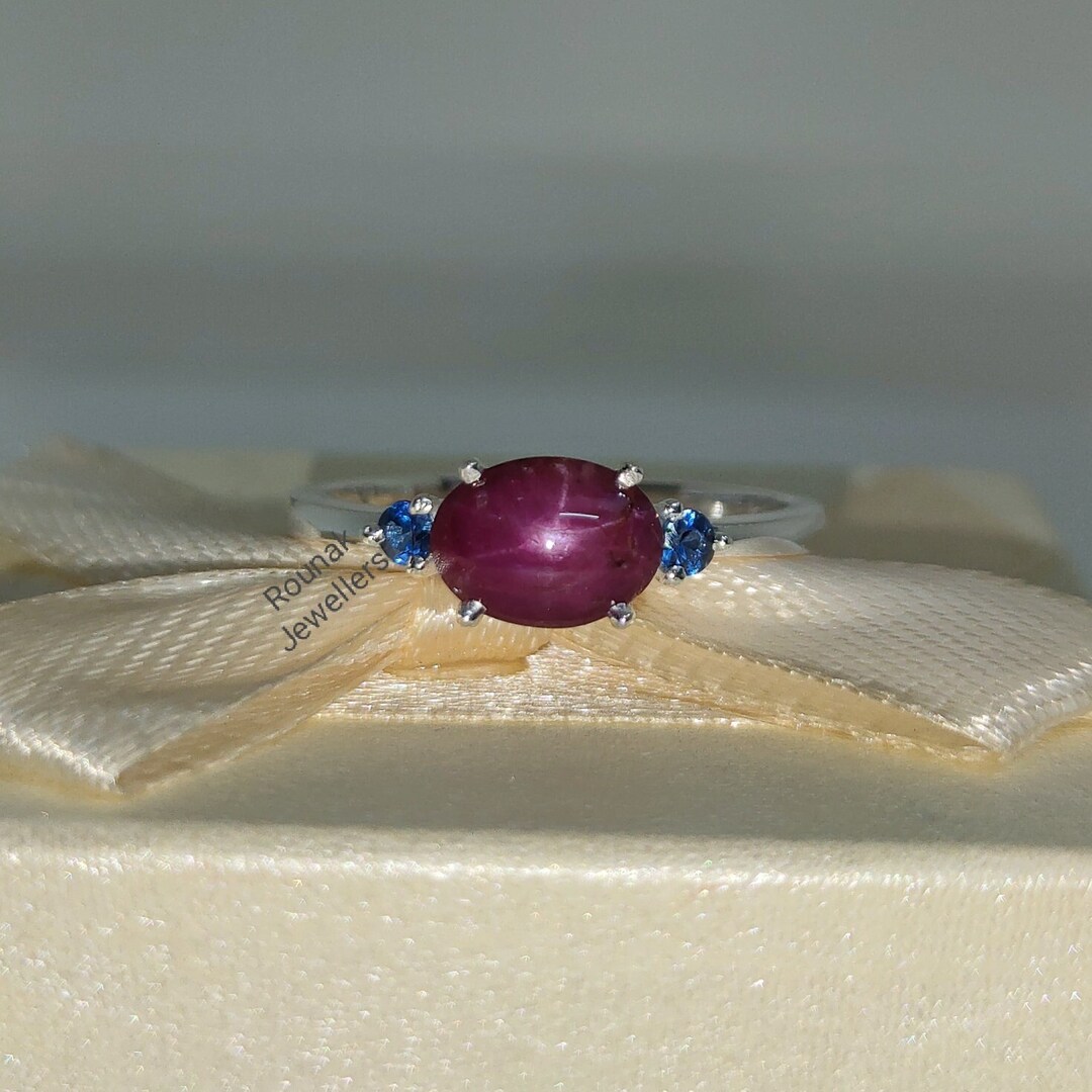 Vintage Star Ruby Ring: 925 Sterling Silver, Blue Sapphire Accents - Etsy