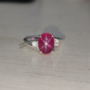 AAA Quality Lindy Star Ruby Ring, Stackable Ring, 925 Sterling Silver, Certified Star Ruby Ring ...