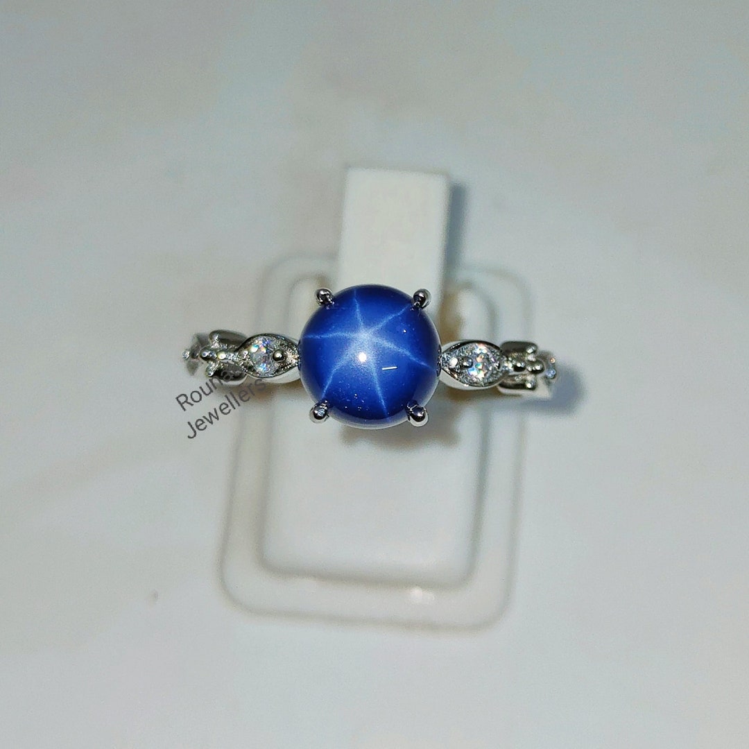 Vintage Blue Star Sapphire Ring, Round Blue Star Sapphire Ring ...