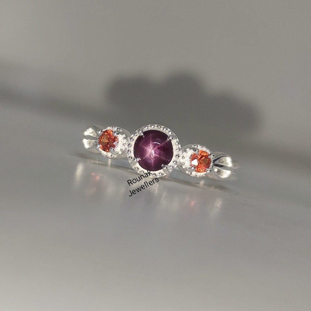 Star Ruby Art Deco Ring, Minimalist Ring, Natural Gemstone Ring, 925 ...
