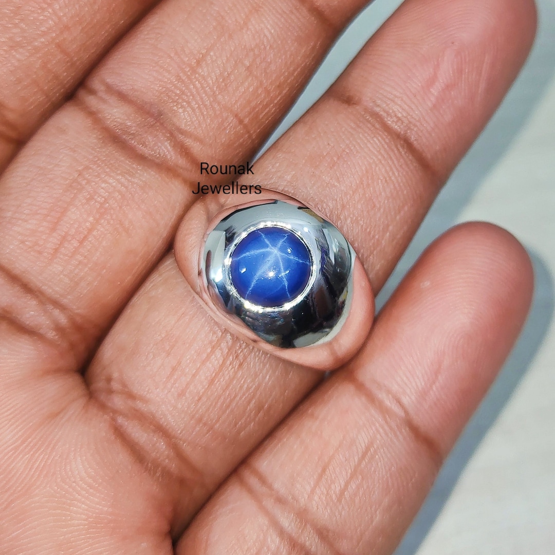 Blue Star Sapphire Ring, Stackable Ring, 925 Silver Ring, Round Lindy ...