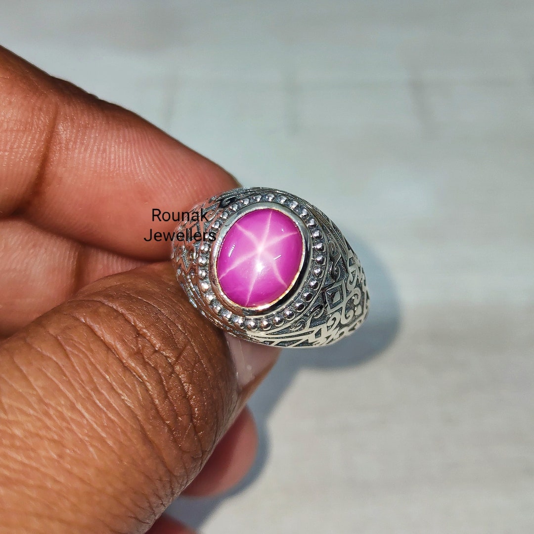 Pink Star Sapphire Ring, Solitaire Ring, Lindy Pink Star Ring, 925 ...