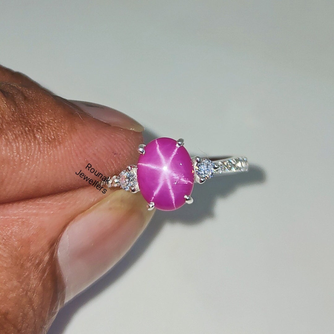 Vintage Star Pink Sapphire Ring, Engagement Ring, 925 Sterling Silver ...