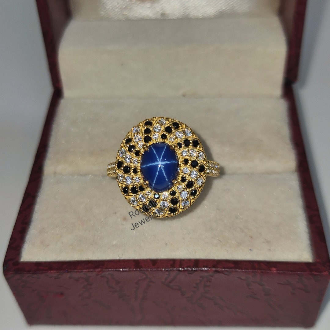 Vintage Blue Star Sapphire Ring, Star Sapphire Ring, Yellow Gold ...