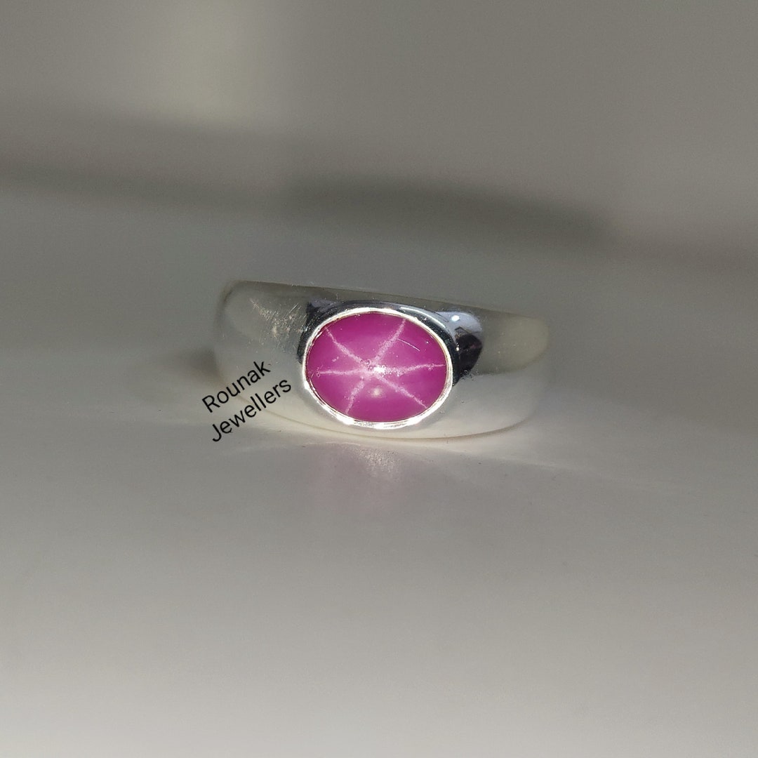 Lab Pink Star Sapphire Ring, Solitaire Ring 925 Sterling Silver, Lindy ...