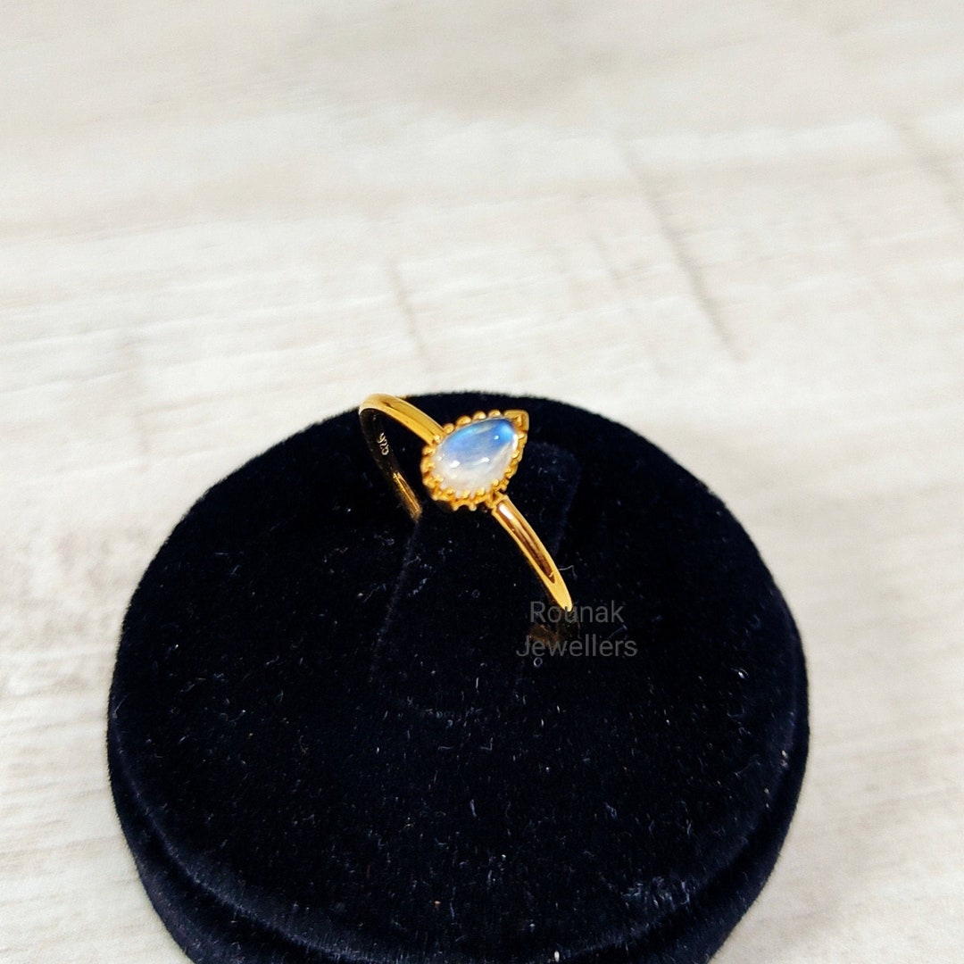 Pear Moonstone Ring: Minimalist 925 Sterling Silver, Yellow Gold Plated ...