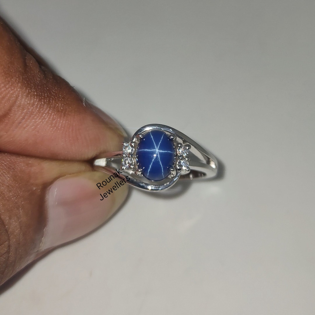 Dainty Blue Star Sapphire Ring, Cornflower Star Sapphire Ring, 925 ...