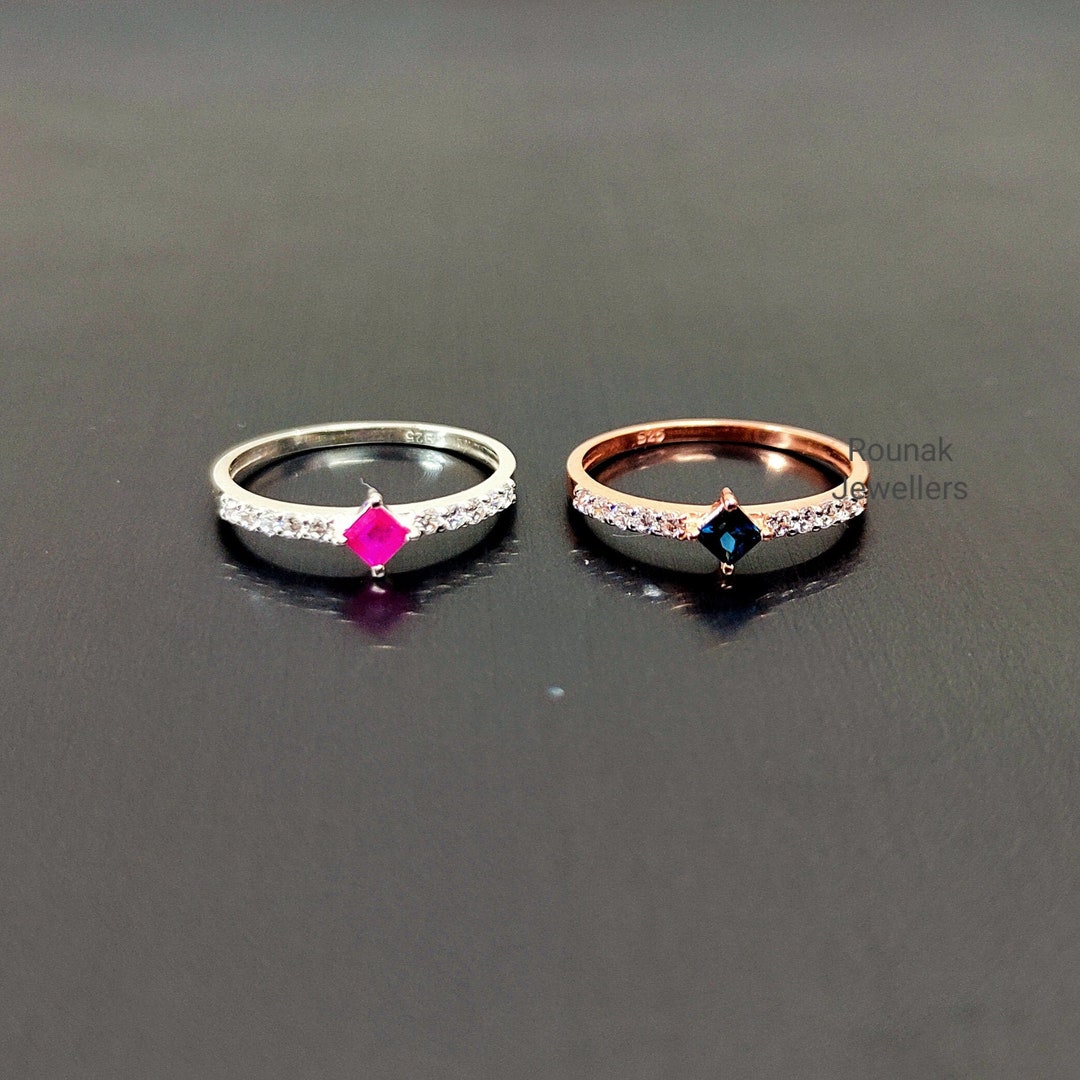 Unique Ruby Blue Topaz Ring, Promise Ring, Zircon Ring, Sterling Silver ...