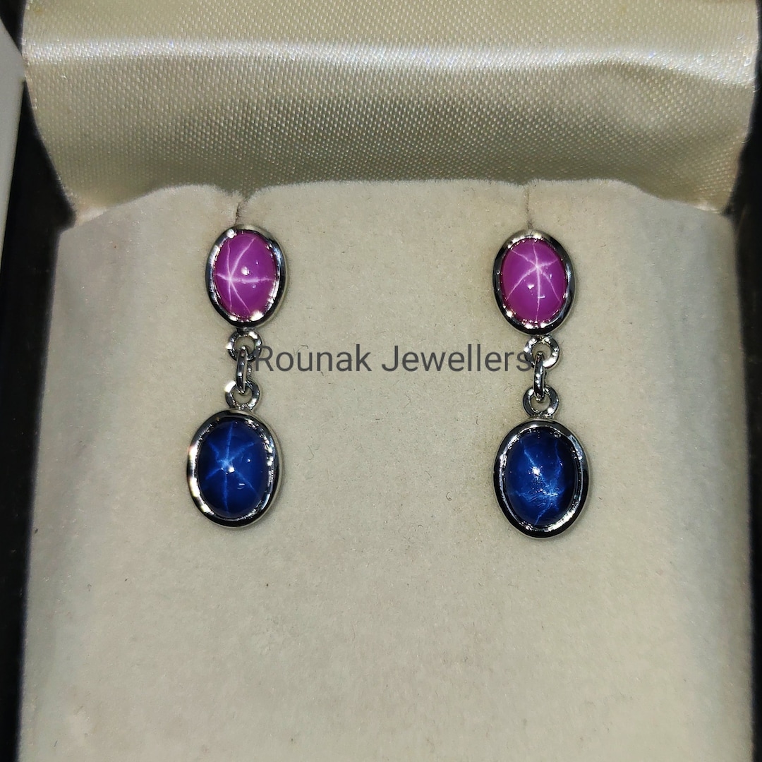 Handmade Sterling Silver Pink & Blue Star Sapphire Earrings - Etsy