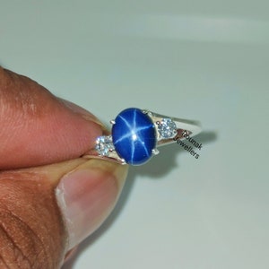 Blue Star Sapphire Ring, Engagement Ring, 925 Sterling Silver, Lindy ...