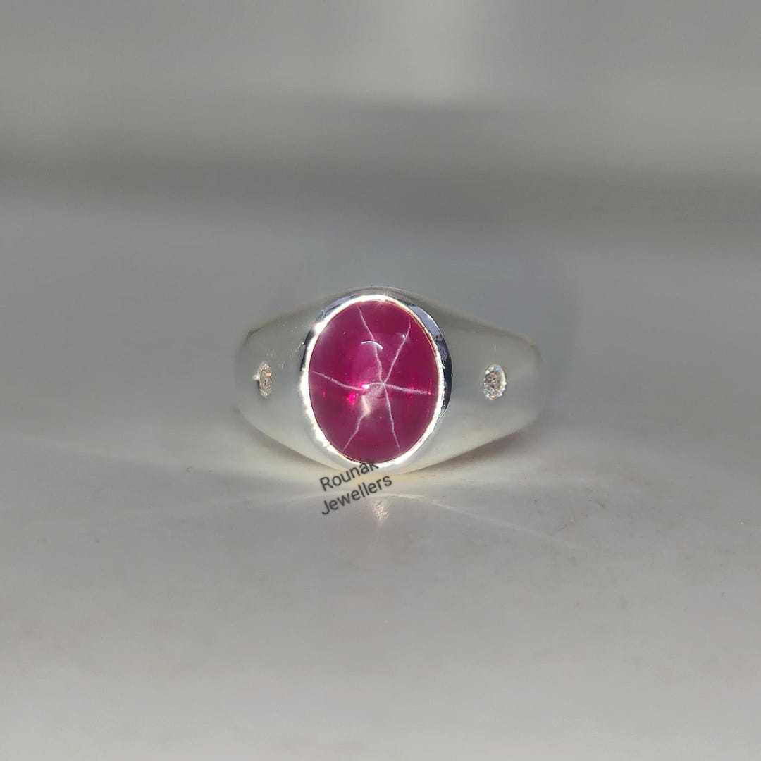 Red Star Ruby Ring, Sterling Silver, Handmade Men's Ring - Etsy