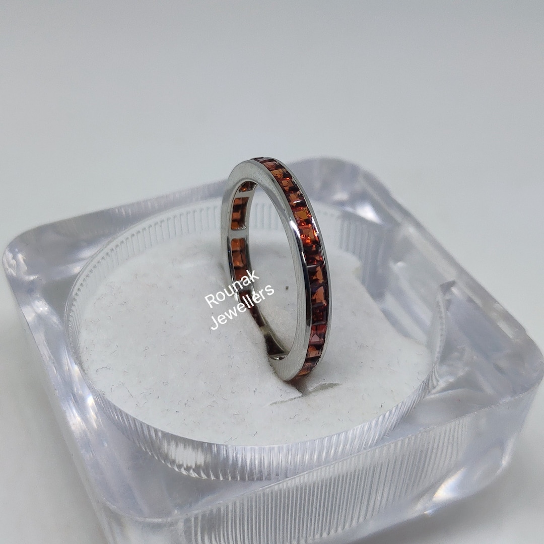 Natural Garnet Band Ring, Engagement Ring, 925 Sterling Silver, 3.16 Mm ...