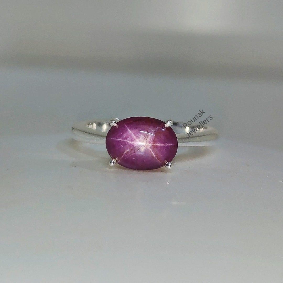 Oval Cut Star Ruby Ring, Solitaire Ring, 925 Sterling Silver, Natural ...