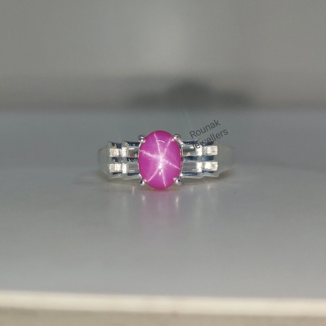 Pink Star Sapphire Ring, Stackable Ring, 6rays Star Sapphire Ring, 925 ...
