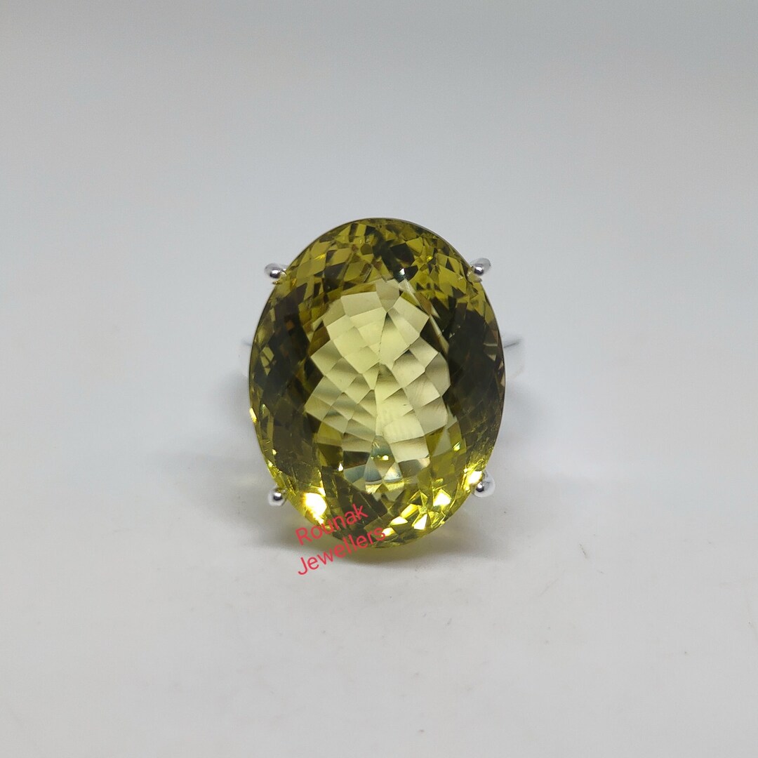 Natural Lemon Topaz Ring, Large Gemstone Ring, 925 Sterling Silver, 29 ...