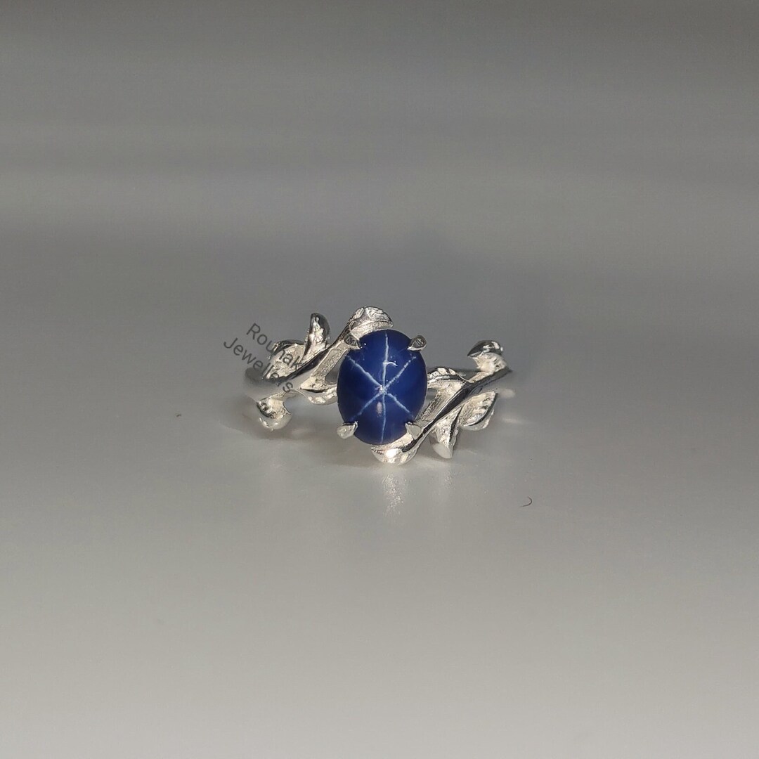 Leaf Blue Star Sapphire Ring, Star Sapphire Ring, 925 Sterling Silver ...
