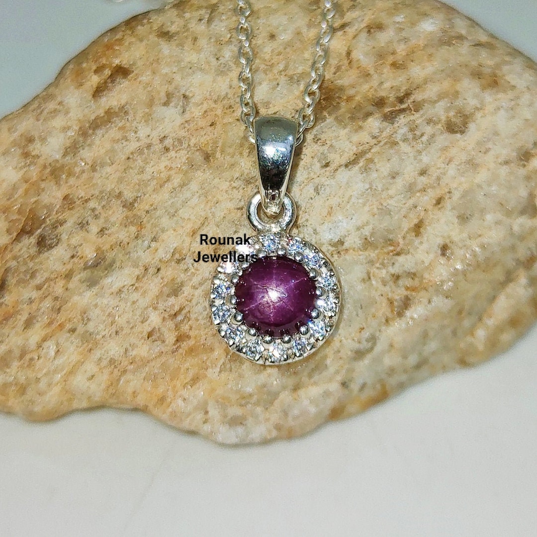 Dainty Star Ruby Pendent, Natural Star Ruby Pendent, 925 Silver Pendent ...