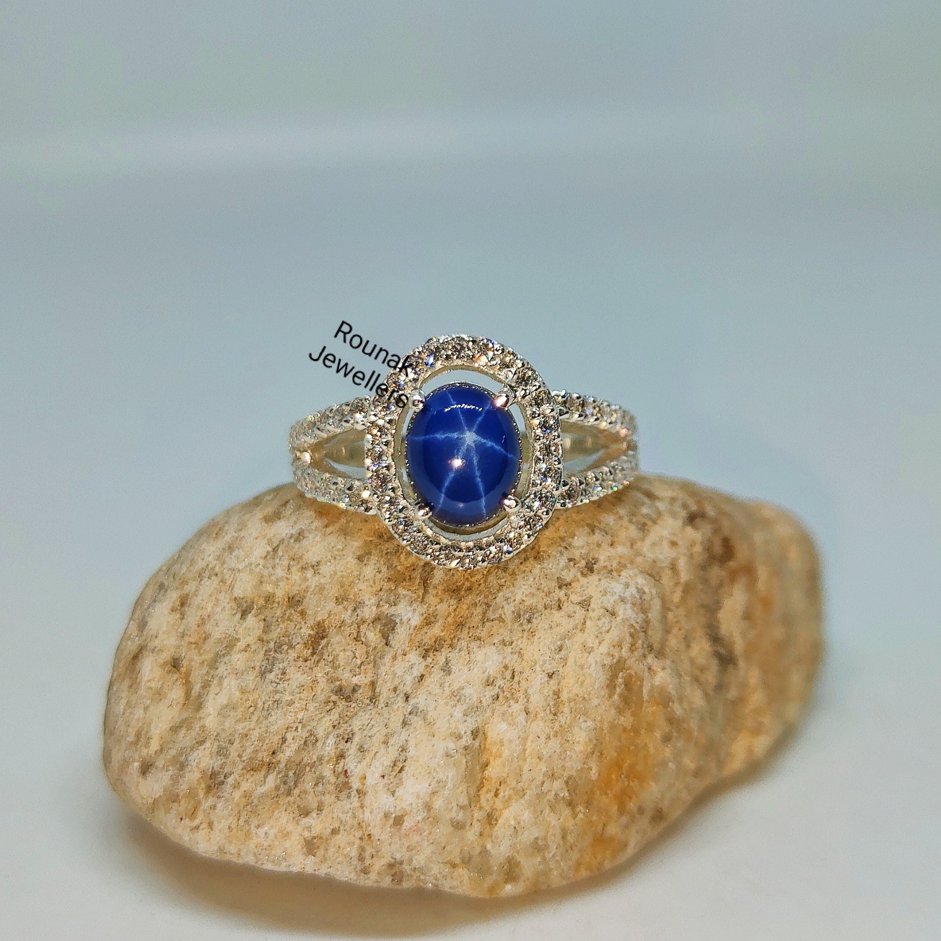 Blue Star Sapphire Ring Statement Ring 925 Sterling Silver | Etsy