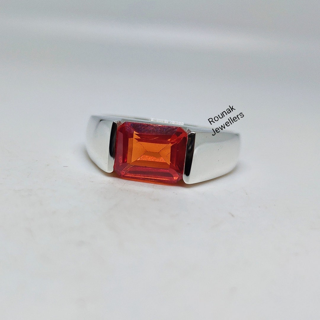 Orange Sapphire Ring, Gemstone Ring, Signet Ring 925silver Ring, Lab ...