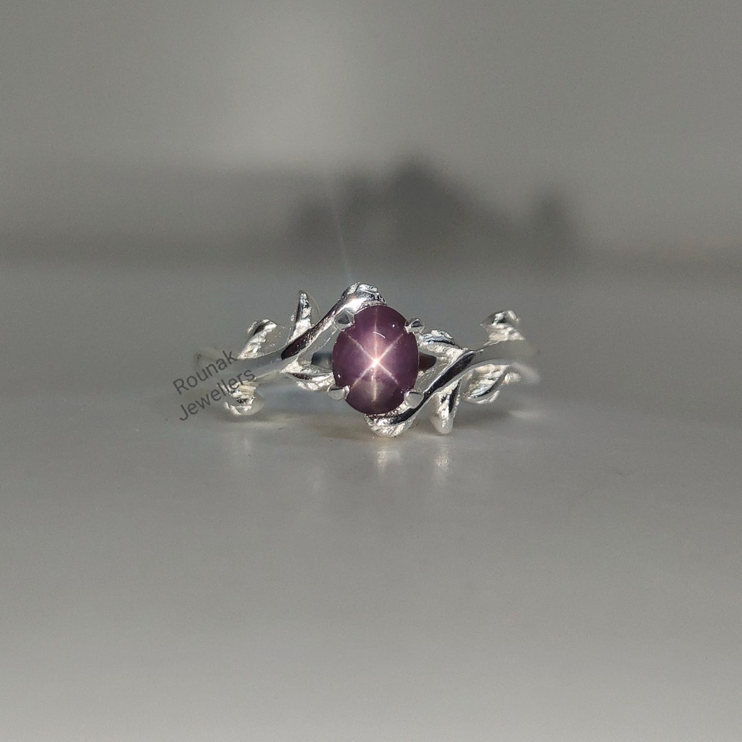 Natural Star Ruby Leaf Ring, Minimalist Ring, Vintage Star Ring, 925 Sterling Silver, Oval Star ...