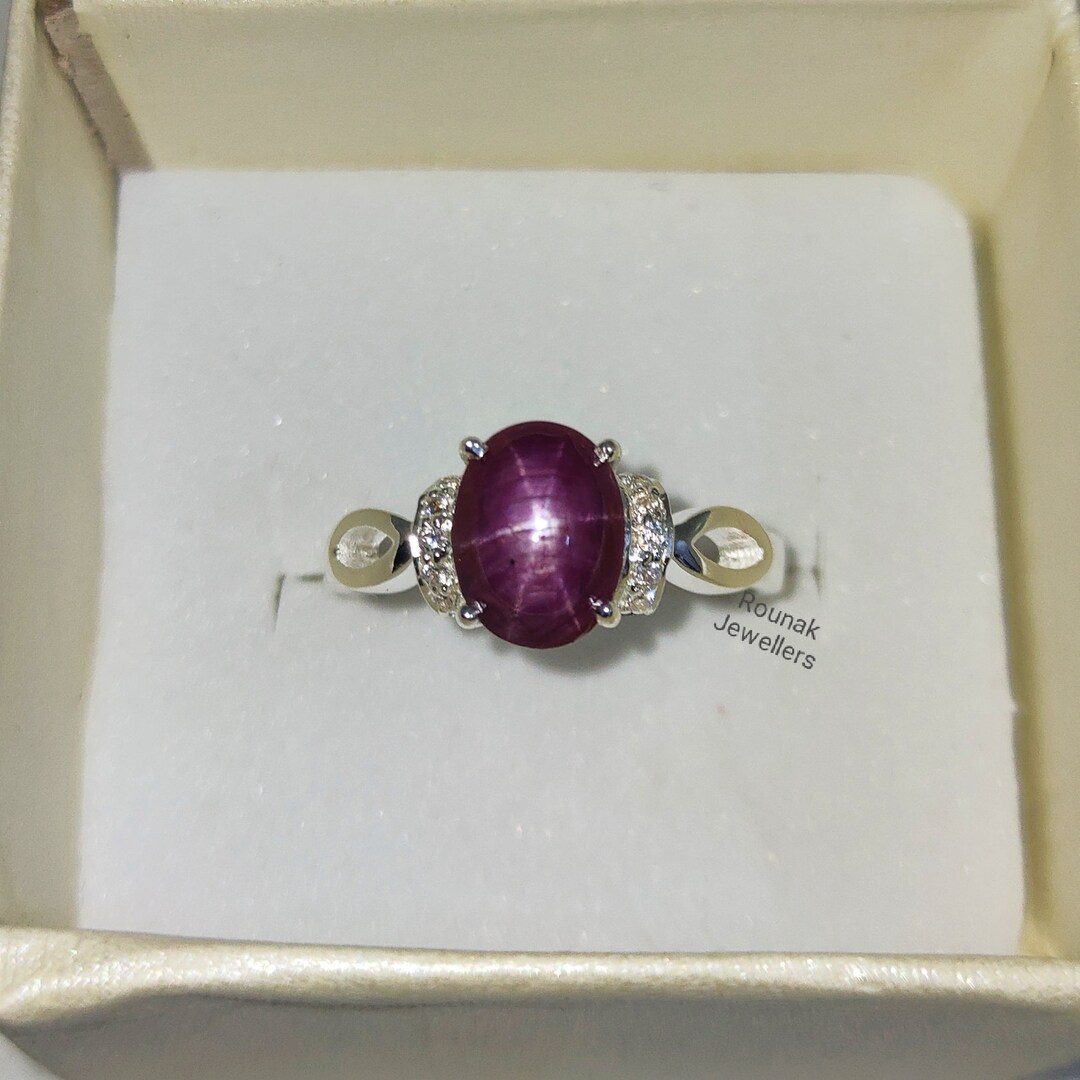 Oval Star Ruby Ring: Dainty Sterling Silver, Zirconia Accents - Etsy