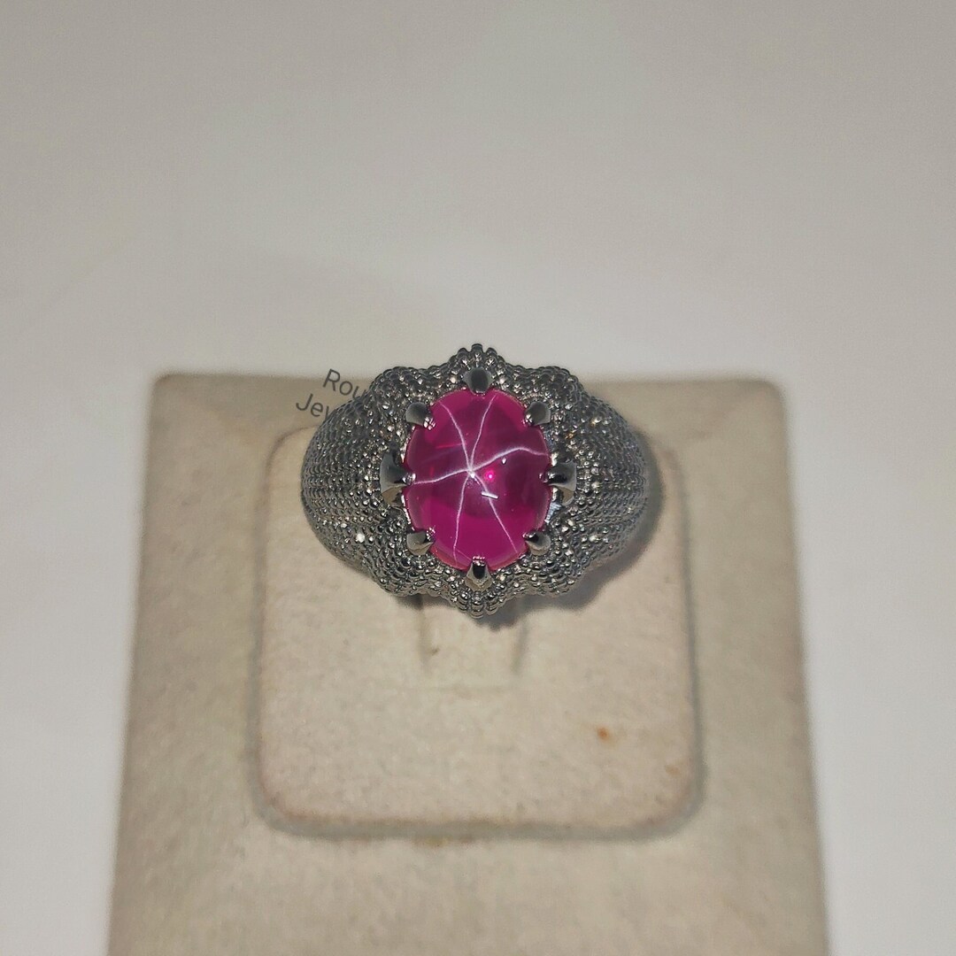 Red Star Ruby Ring: Black Sterling Silver Statement Ring - Etsy