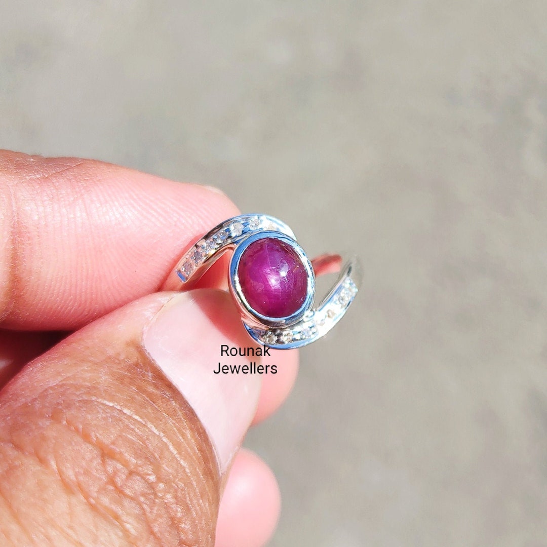 Oval Star Ruby Silver Ring, Diamond Ring, Handmade Ring, 925sterling ...