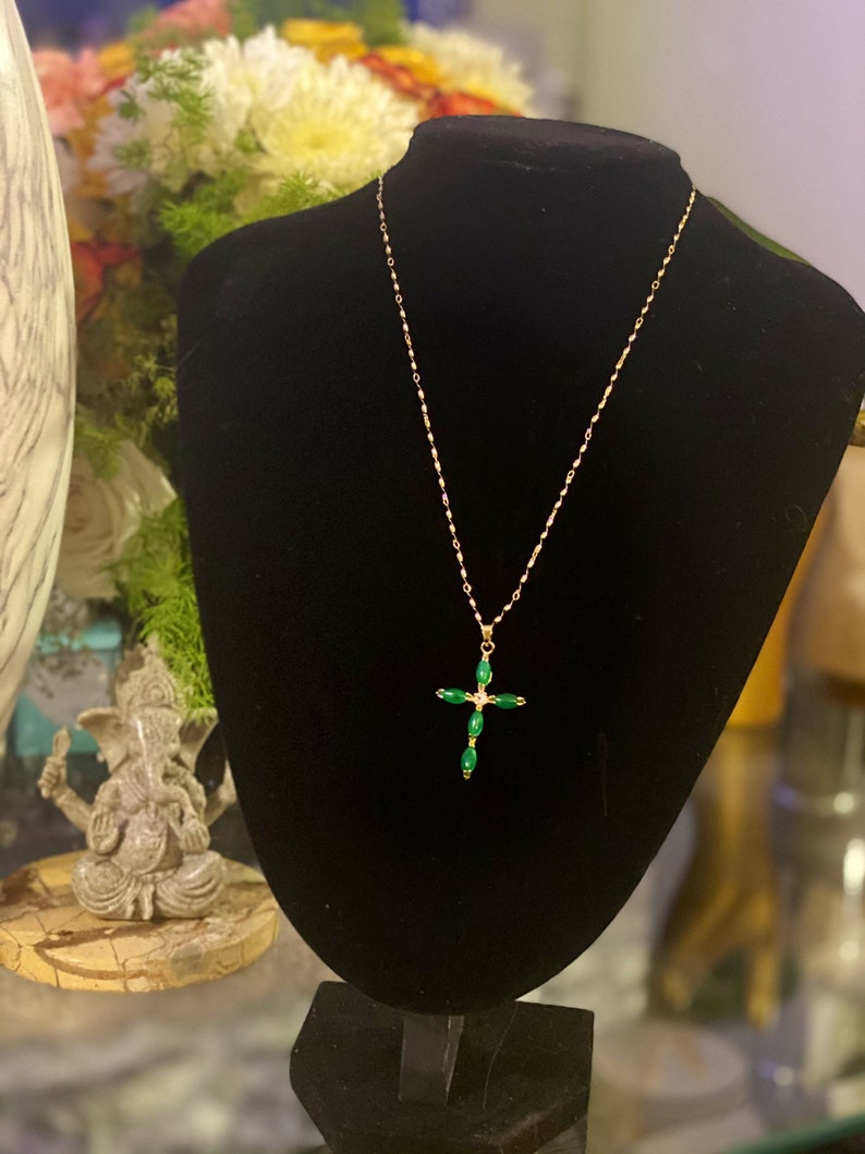 Green Jade Cross Necklace - Etsy