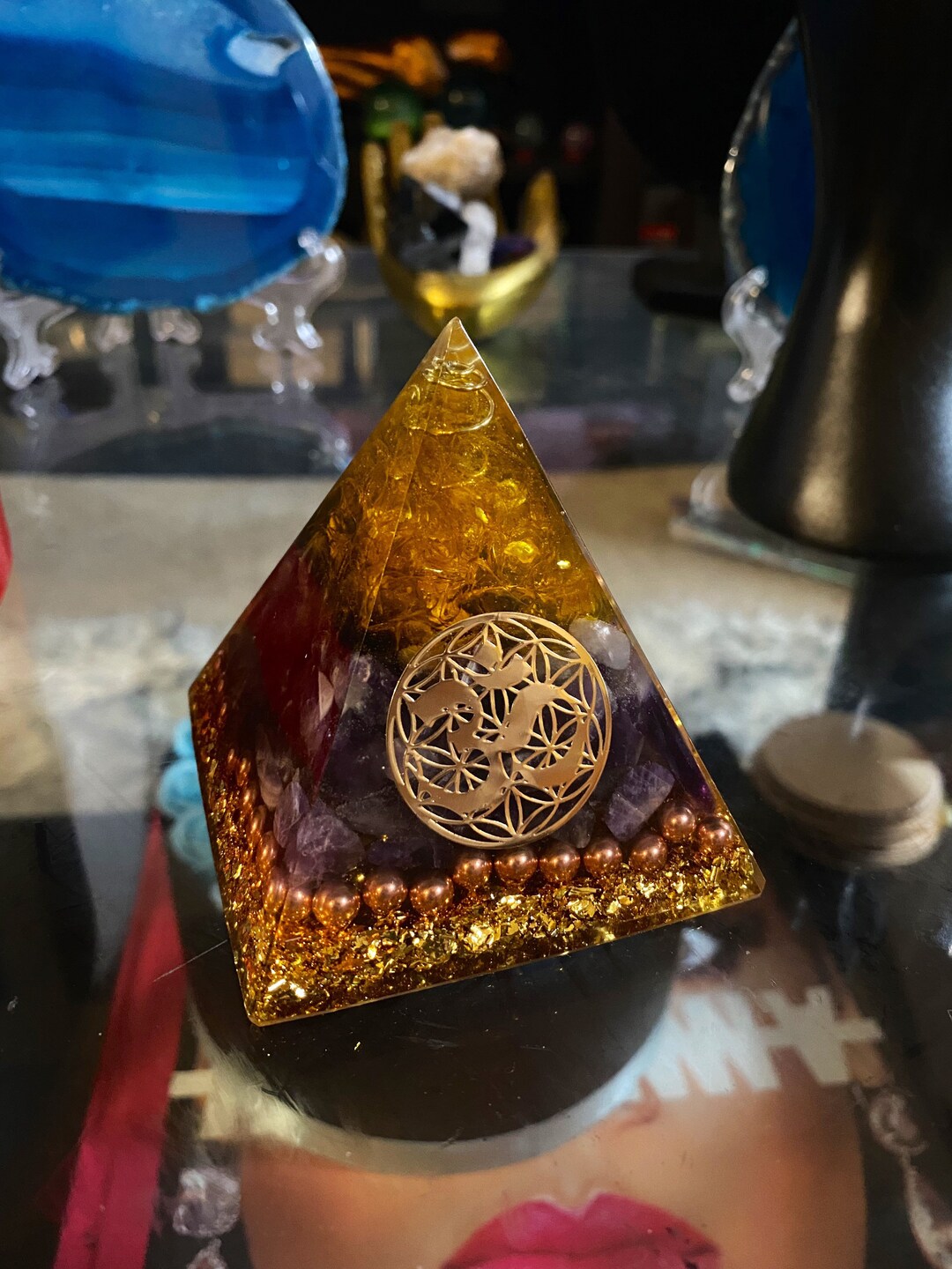 Orgonite Amethyst Om Pyramid (large Version) - Etsy
