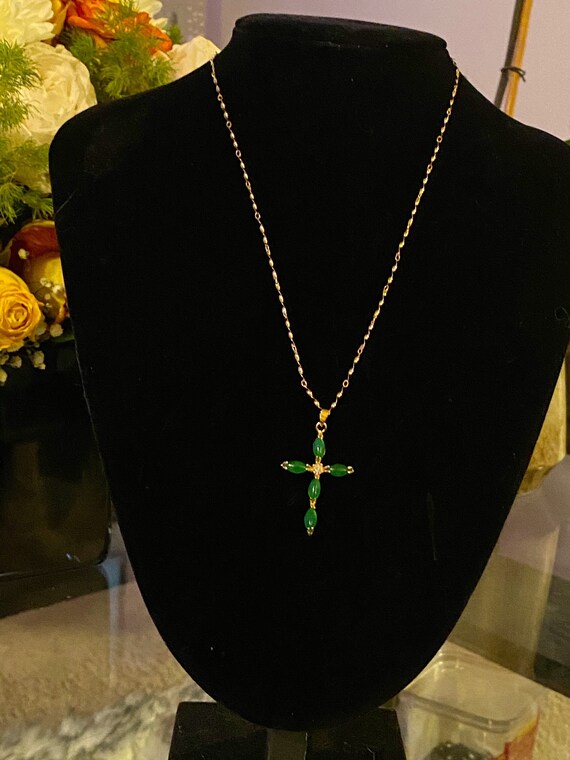 Green Jade Cross Necklace | Etsy