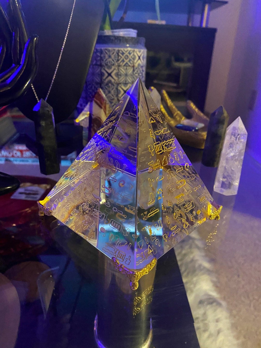 Golden Egyptian Hieroglyphics Crystal Pyramid ( Large ) - Etsy