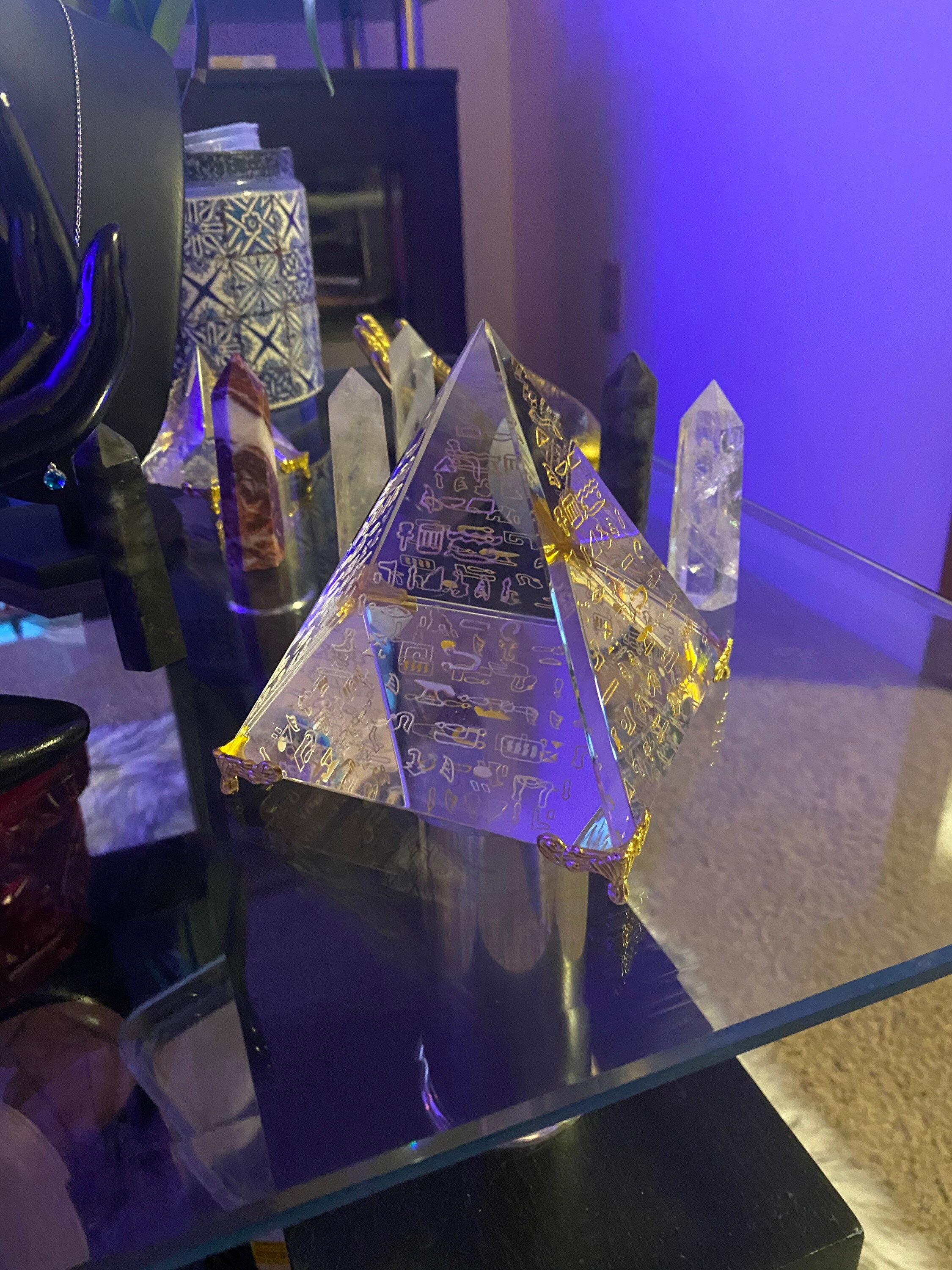 Golden Egyptian Hieroglyphics Crystal Pyramid Large | Etsy