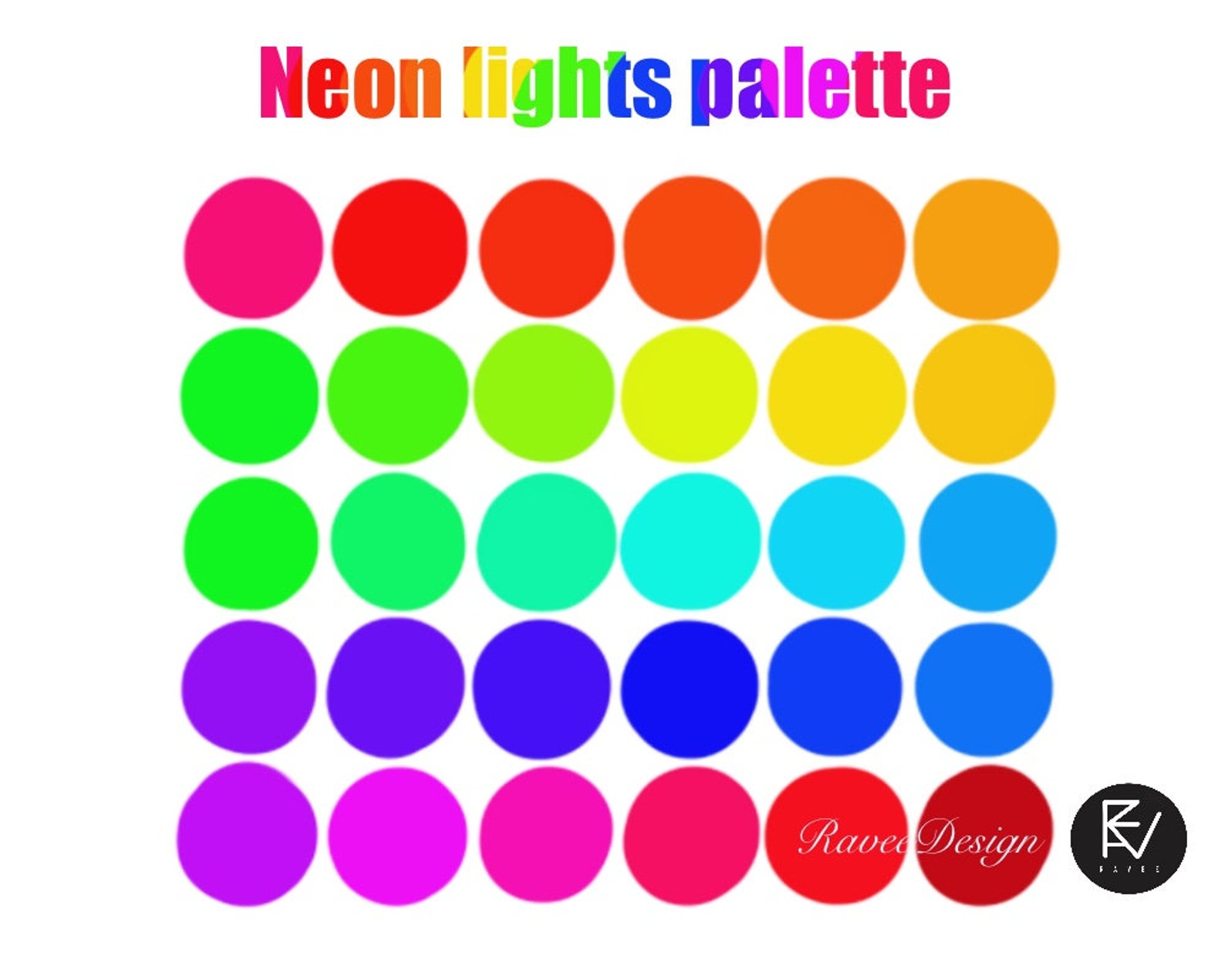30 Neon Lights Color Palette for Procreate on Ipad, Swatch Color ...