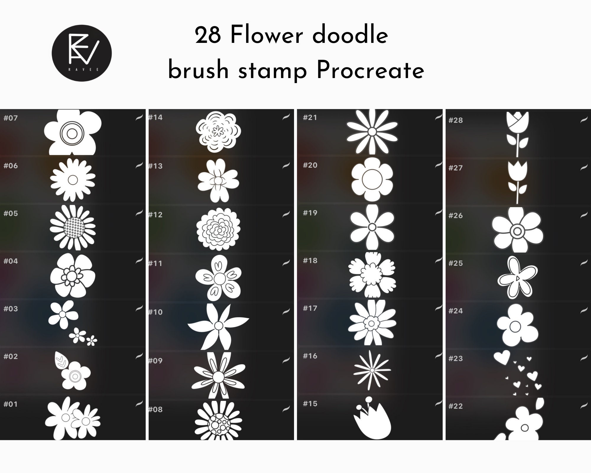 28 Flower Doodle Brush for Procreate | Botanical Doodle Brush ...