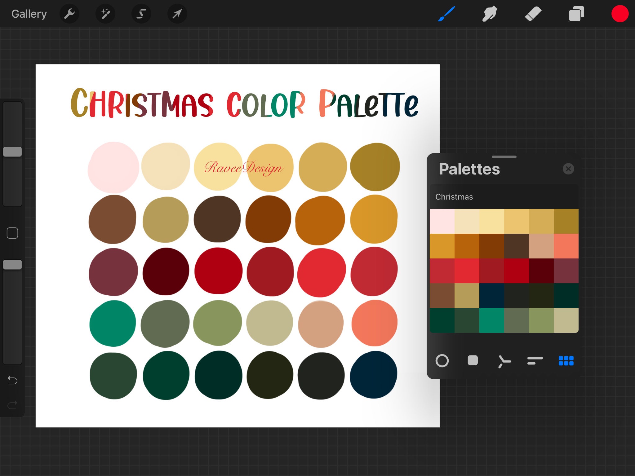Christmas Color Palette, Swatch Palette for Procreate Palette on iPad ...
