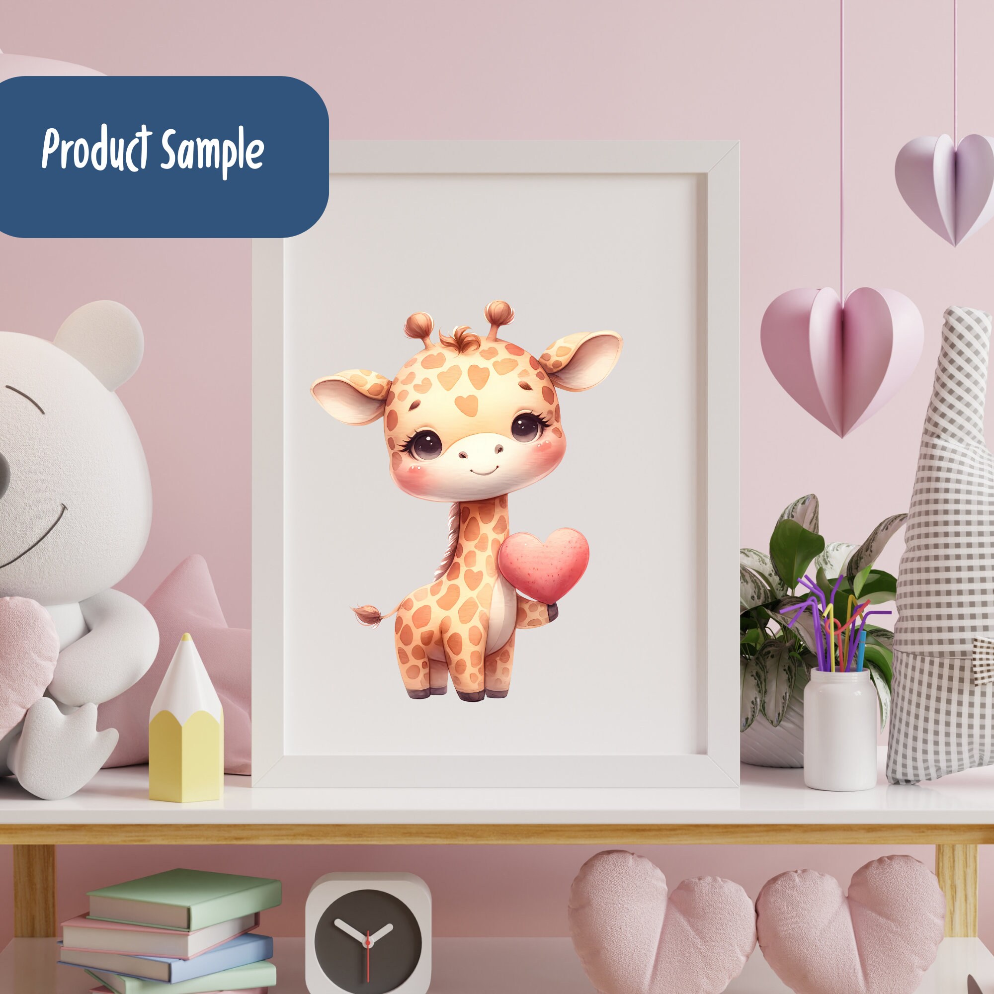 Watercolor Animal Holding Heart Clipart Set - Adorable Nursery Art Pngs ...