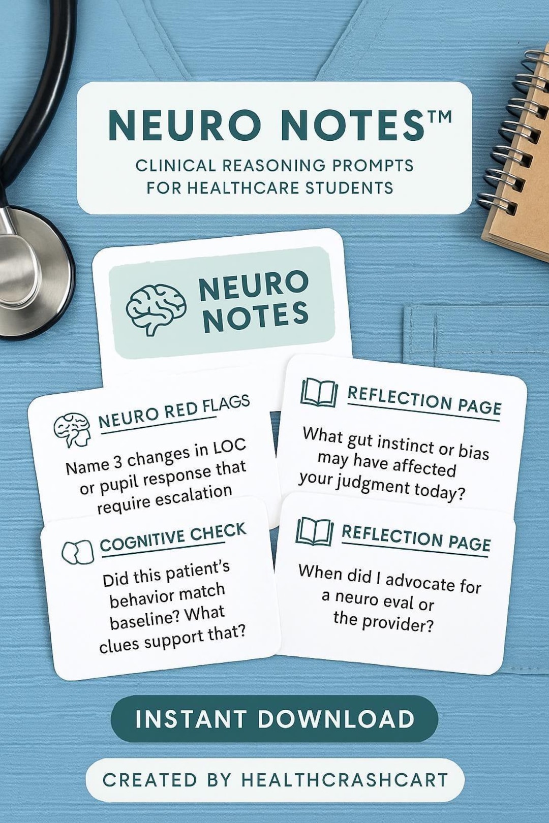 Neuro Notes™ Mini Kit | 6 Clinical Reflection Cards for Neuro Rotations ...