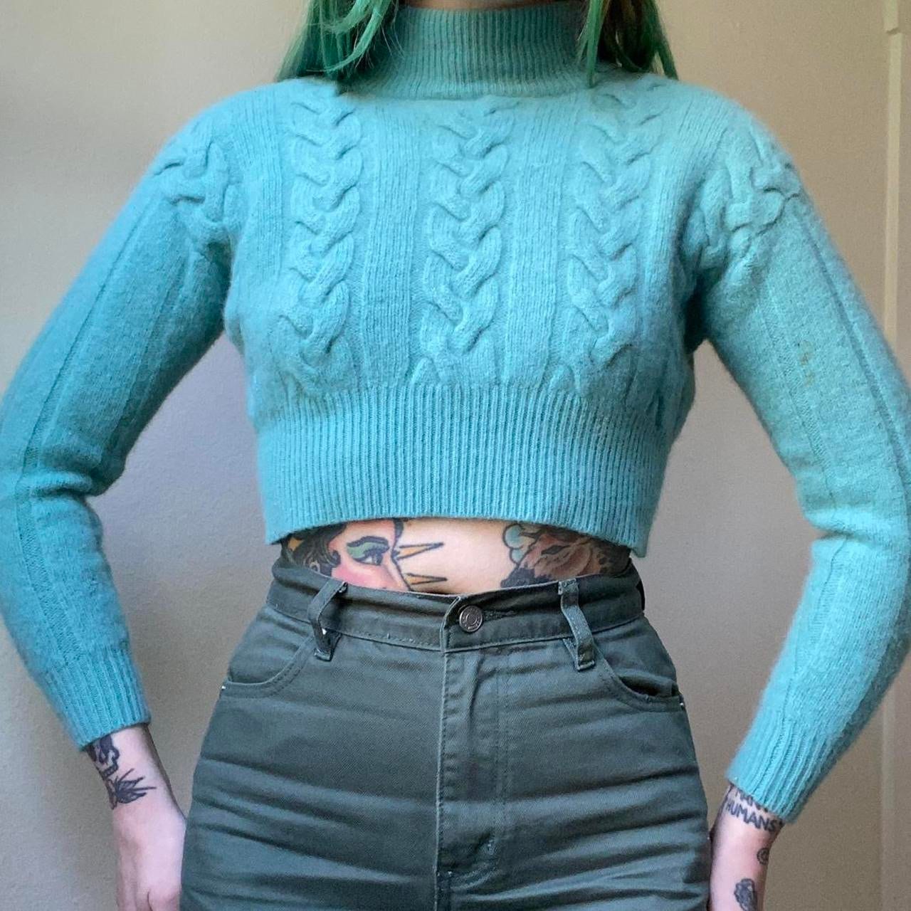 80s 90s Vintage Lambswool/angora Powder Blue Cropped Mock Neck Sweater ...