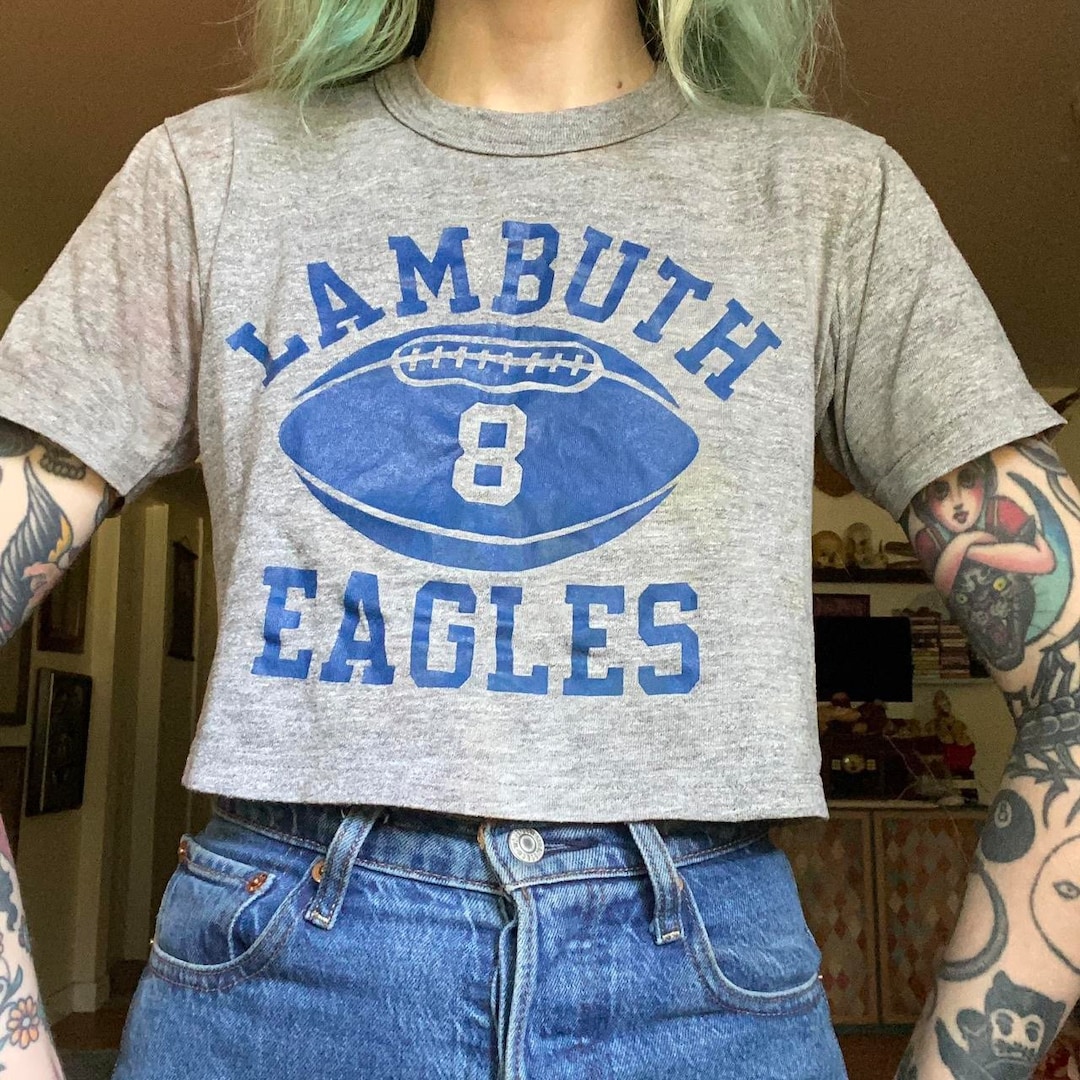 90s Vintage Heather Gray Lambuth Eagles Football Single Stitch Crop Top ...