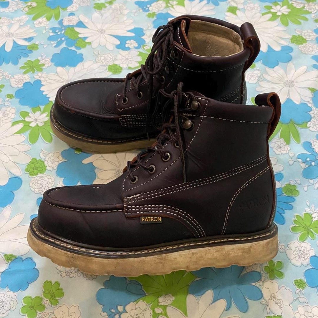 Patron Dark Brown Leather Steel Toe Work Boots - Etsy