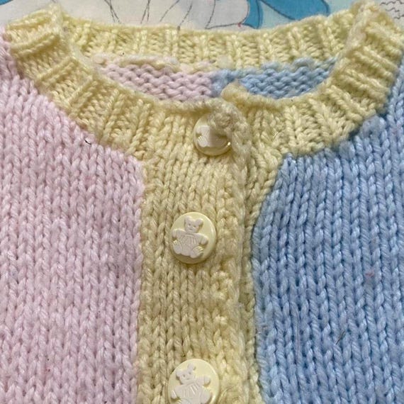 1960s vintage hand knit patchwork pastel clown baby o… - Gem