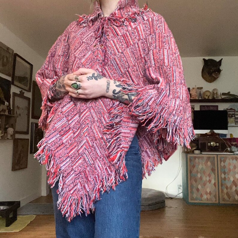 60’s 70’s Vintage Hand Knit Lace up Shawl - Etsy