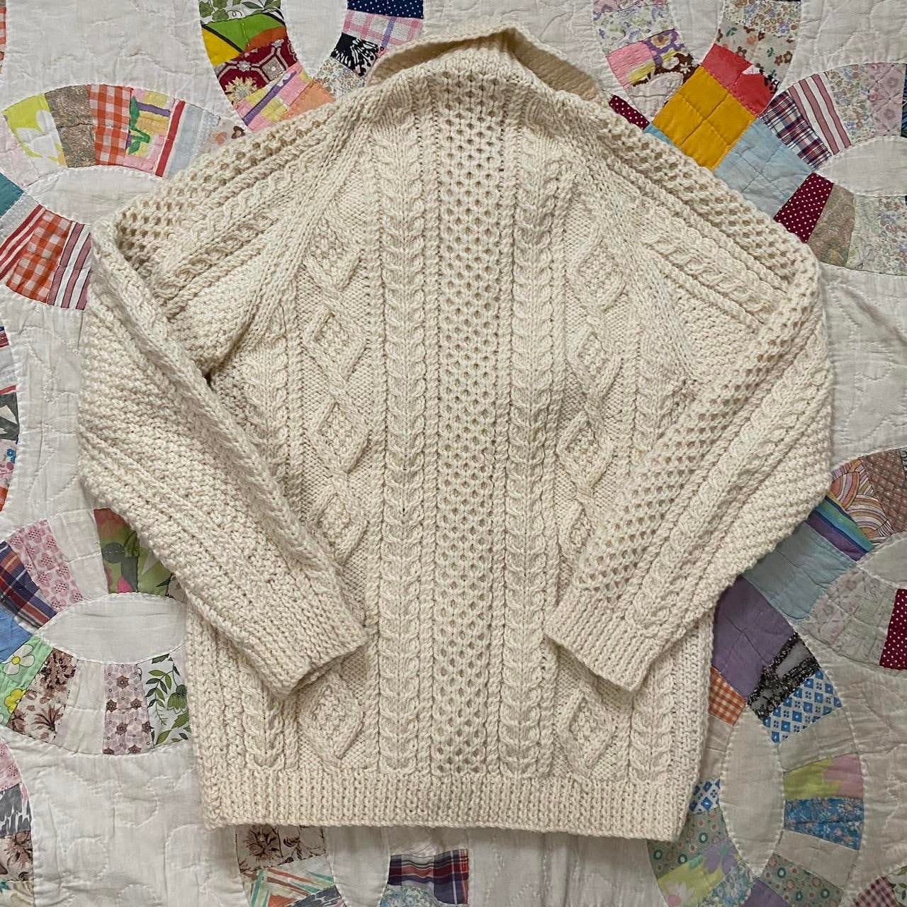 70s Vintage Irish Wool Raglan Fishermans Chunky Knit Shawl Collar ...