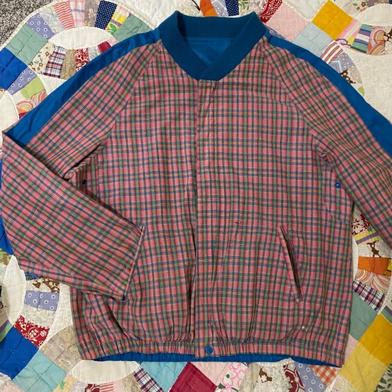 80s 90s vintage raglan blue pink and green reversible… - Gem