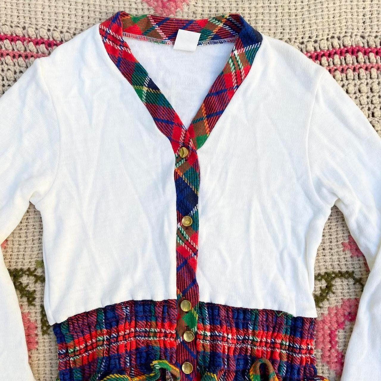 60s 70s Vintage Cropped Cardigan Sweater With Plaid Hem Details - Etsy