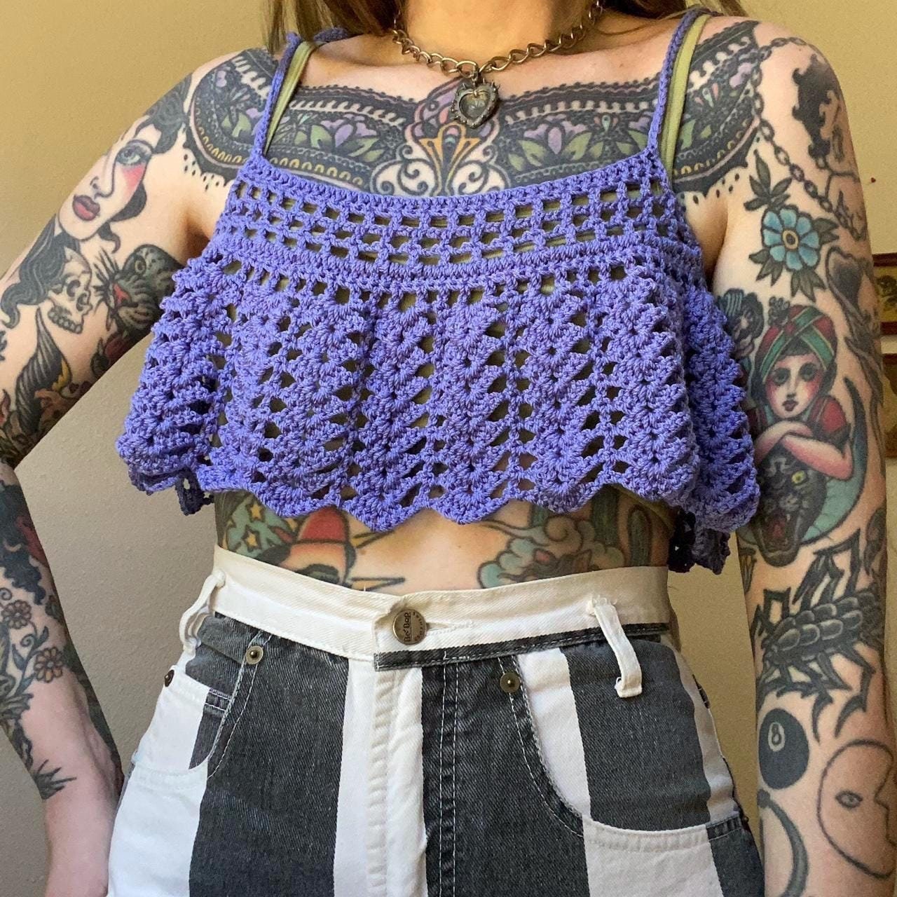 Hand Knit Lavender Crochet Crop Top - Etsy